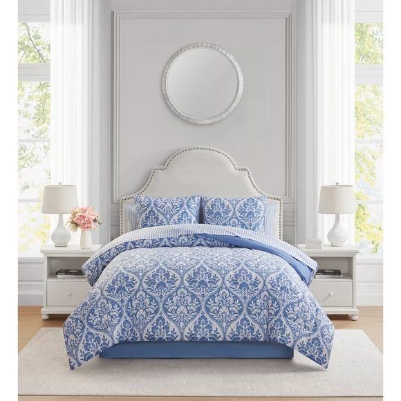 Mytex | Bedding | New Mytex 8pc Blue Floral Patterned Queen Bedding Set ...